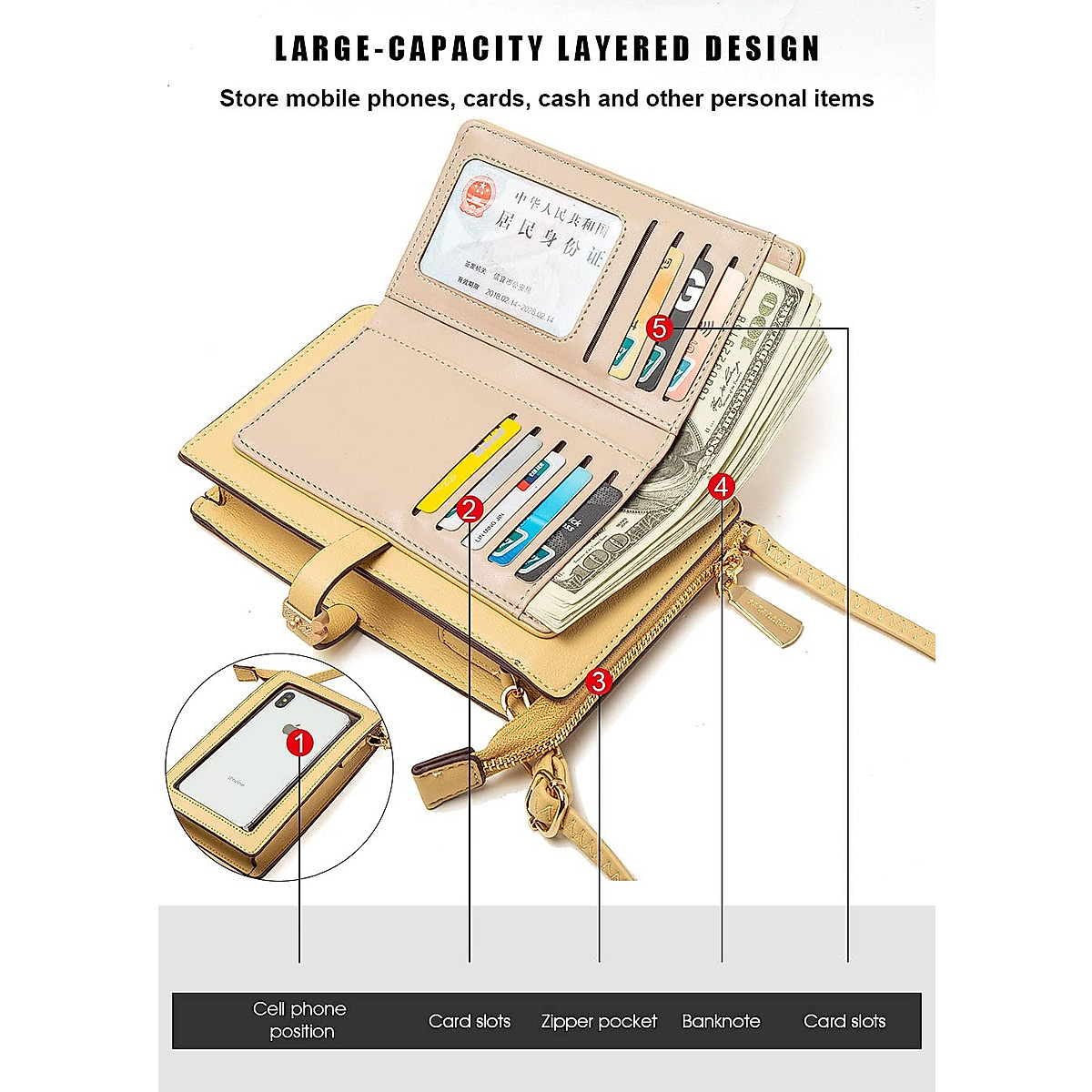 VEVESMUNDO Touchscreen Purse Wallet Zipper Holder Bag with Clear Touch Screen Phone Window (Black)