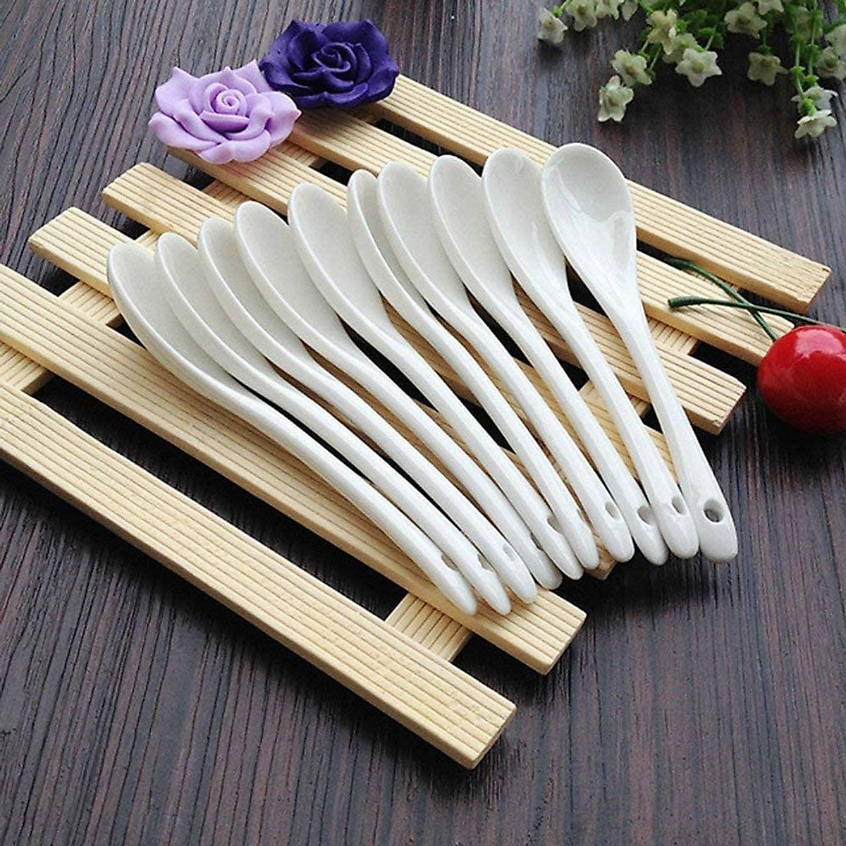 pizarra 5PCS White Porcelain Egg Spoons Ceramic Spoons Coffee Spoon Dessert Spoon Dip Serving Spoon