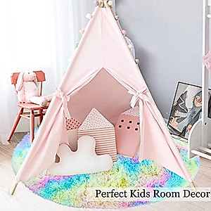 TIMDAM Fuzzy Round Rug for Bedroom, 4 Feet Round Area Rug, Fluffy Circle Carpet for Bedroom, Soft Cute Rainbow Rug for Kids Room, Furry Rugs for Girls Bedroom, Plush Shaggy Rug Home Decor