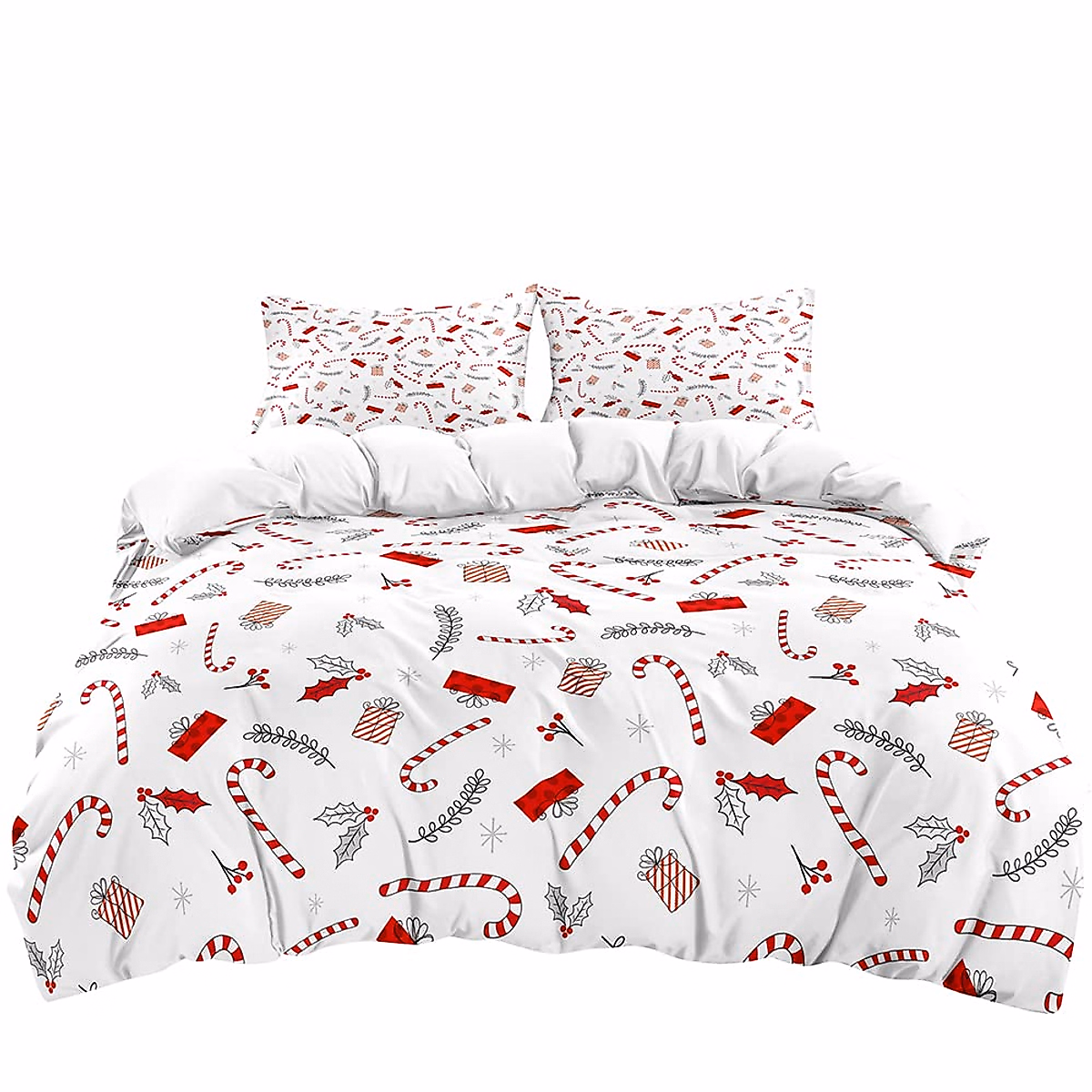 Abosbeet Christmas Duvet Cover Full Boys Girls Leaf Candy Pattern Comforter Cover Hidden Zipper Kids Bedroom Decor 2 Pillowshames White Bedding Sets Microfiber Soft Breathable Bedroom Decor