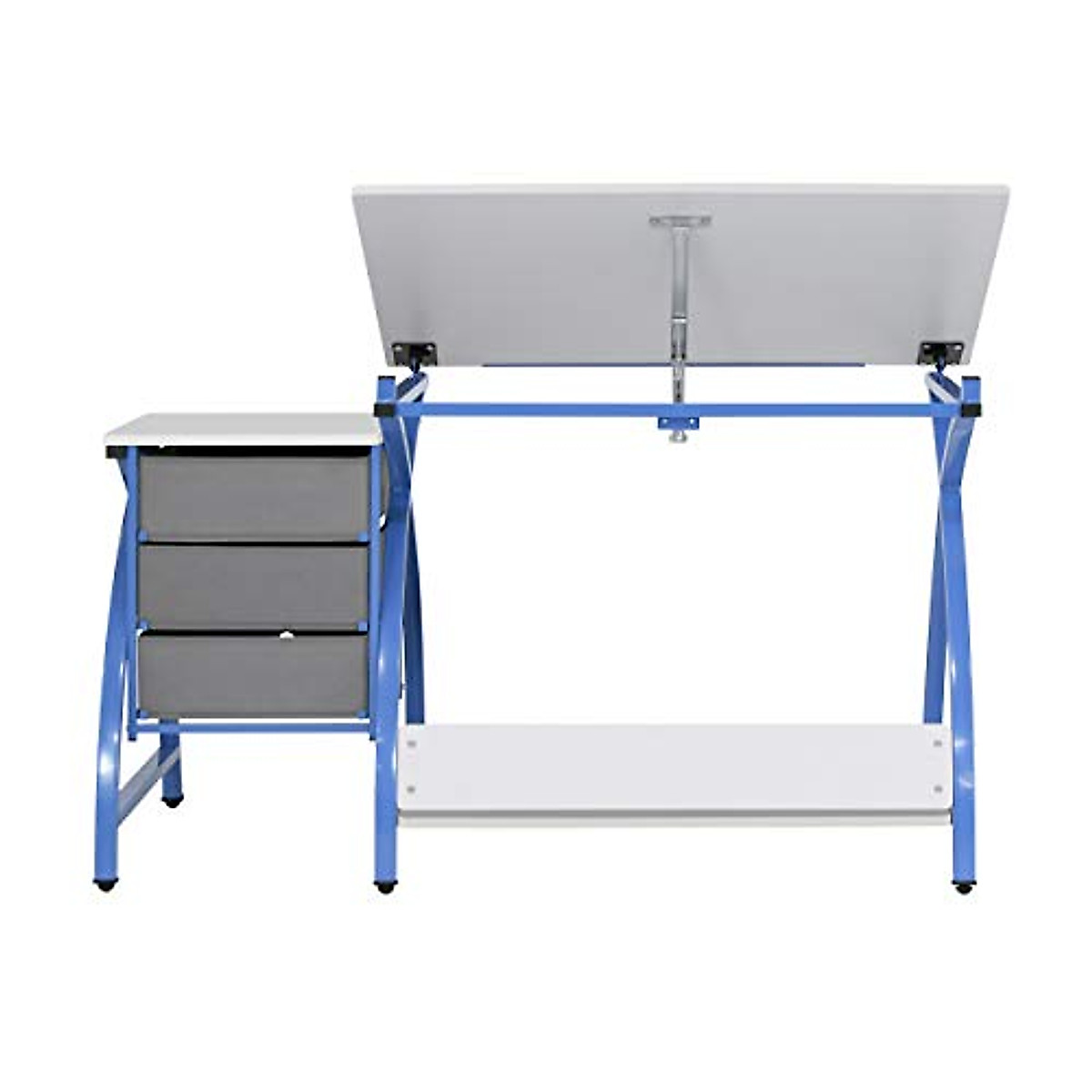 SD STUDIO DESIGNS 2 Piece Comet Center Plus, Craft Table and Matching Stool Set with Storage and Adjustable Top, 50"W x 23.75"D x 29.5"H, Blue/White