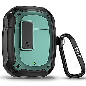 Valkit Compatible Google Pixel Buds 2 Case Cover with Secure Lock, Full Body Shockproof Case Military Hard Shell Protective Cover Skin with Keychain Men Women for Pixel Buds 2 2020, Black/Green