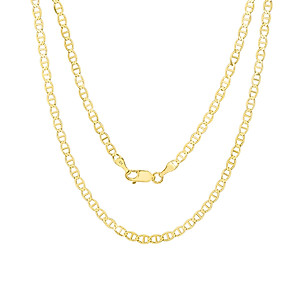 Nuragold 10k Yellow Gold Solid 3mm Anchor Mariner Link Chain Pendant Necklace, Womens Mens Jewelry 16" 18" 20" 22" 24" 26" 28" 30"