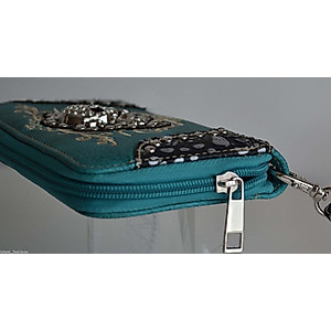 western rhinestone skull concho stitched handbag purse set (blue)