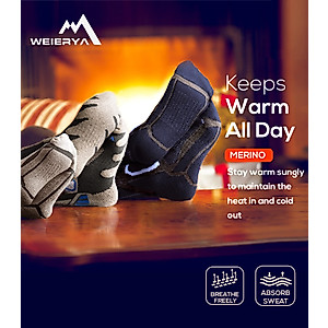 WEIERYA Merino Wool Ski Socks 2 Pairs Pack for Skiing, Snowboarding, Outdoor Sports Performance Socks Grey 2 Pairs L