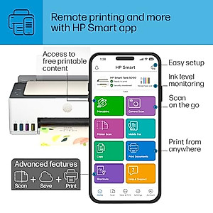 HP Smart-Tank 5000 Wireless All-in-One Ink-Tank Printer with up to 2 years of ink included, mobile print, scan, copy, white, 17.11 x 14.23 x 6.19