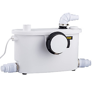 VEVOR Macerator Pump 400W, 4 Inlets for Basement, Kitchen, Toilet, Sink, Shower, Bathtub Waste Water Disposal Upflush Machine, Elevation up to 21ft, White