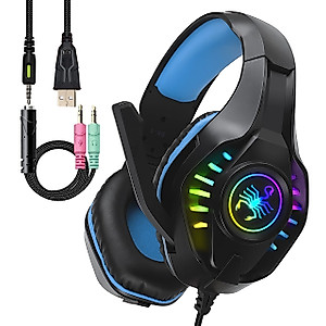 SVYHUOK Pro Gaming Headset for PC PS4 Xbox One Surround Sound Over-Ear Headphones with Mic LED Light Bass Surround Soft Memory Earmuffs for Computer Laptop Switch Games Kid’s Boy’s Teen’s Gifts