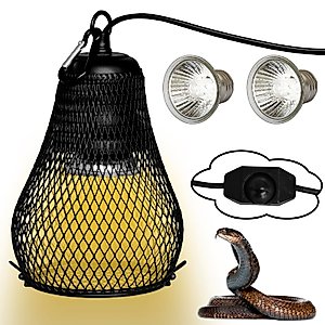 Reptile Heat Lamp,UVA UVB Reptile Light Anti-Scald Heater Guard Turtle Basking Heater Lamp with Guard for Lizard,Snake, Parakeets Parrots Chameleon, Amphibian Bird Supplies(2 Bulbs 25W+50W)
