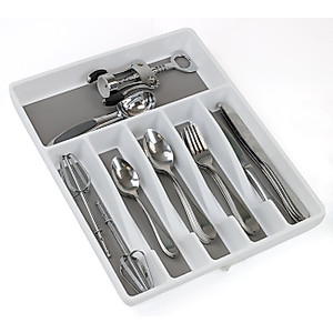 Sorbus Flatware Drawer Organizer, Expandable Cutlery Drawer Trays for Silverware, Serving Utensils, Multi-Purpose Storage for Kitchen, Office, Bathroom Supplies (Cutlery Drawer Organizer - White)