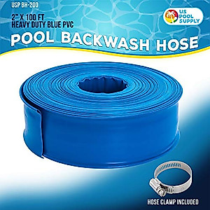 U.S. Pool Supply 2" x 100' Heavy Duty Blue Swimming Pool Backwash Hose with Hose Clamp