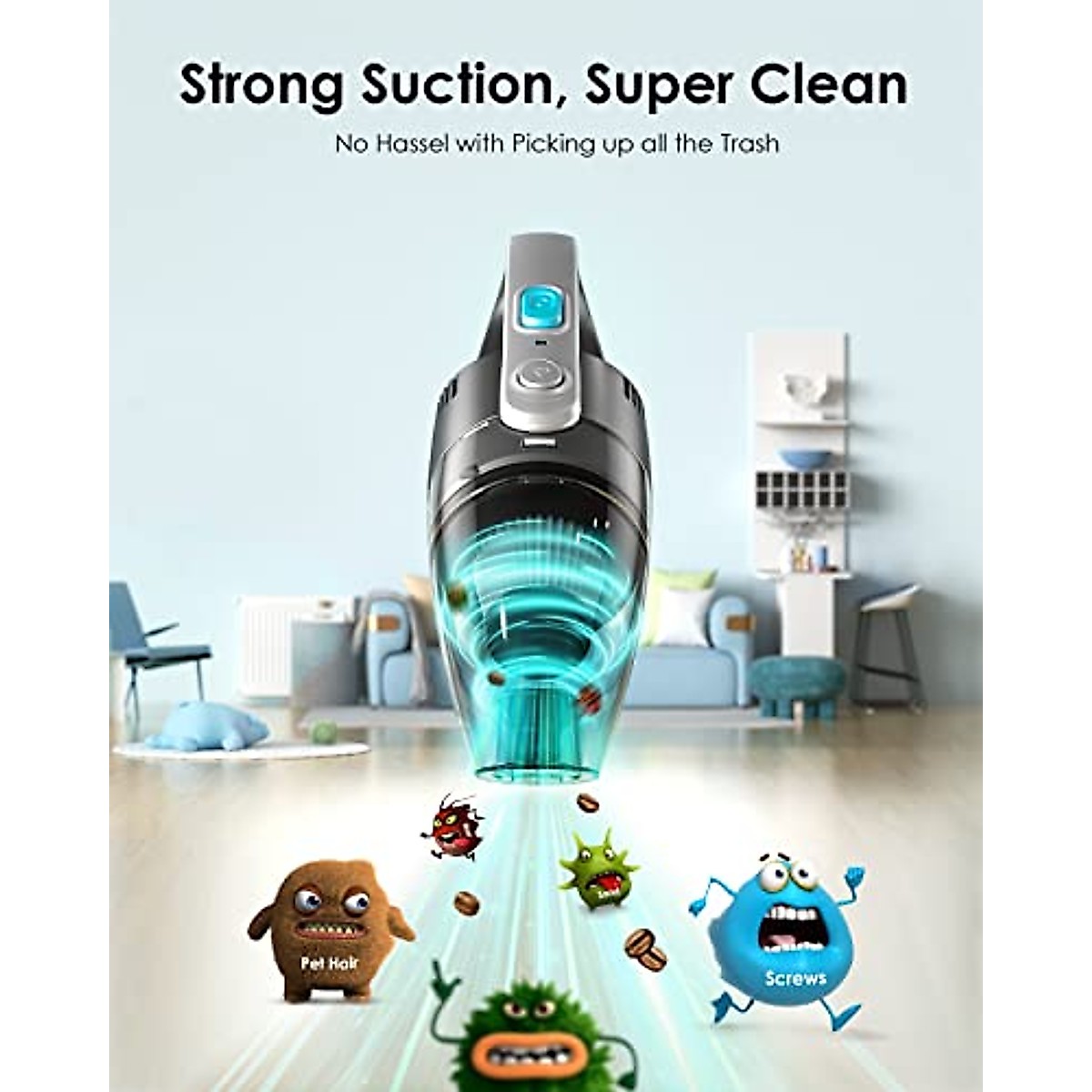 Oraimo Cordless Handheld Vacuum, Hand Held Vacuuming Cordless, Car Vacuum Cleaner Cordless, Effortlessly Clean Every Nook and Cranny, Lightweight, 3.5H Fast-Charging and Portable for Car, Home, Office