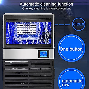 KEINXOW Commercial Ice Maker with 44LBS Ice Storage Bin And Smart LCD Touch Screen, Full Clear Cube, Stainless Steel Self-Cleaning Ice Cube Maker for Bar, Office,Home Kitchen, Shop,24h 110LBS/45 Ice C