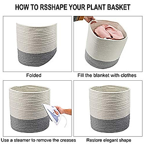 Finderomend 2-Pack Cotton Rope Plant Baskets Cotton Rope Woven Plant Basket for Indoor Plants | Neutral Round Cube Organizer Baskets Bin for Crafts, Toys, Towels and More (12"x12" and 10"x10")