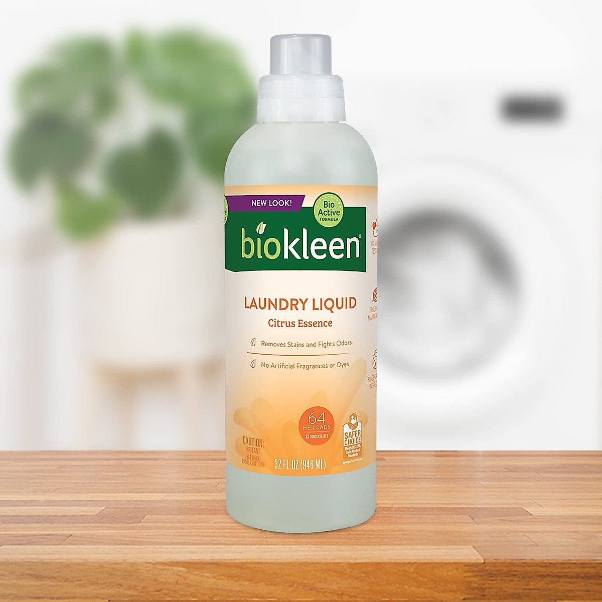Biokleen Laundry Detergent Liquid - 64 HE Loads - Concentrated, Eco-Friendly, Non-Toxic, Plant-Based, No Artificial Fragrance or Preservatives, 32 Fl Oz, Citrus Essence
