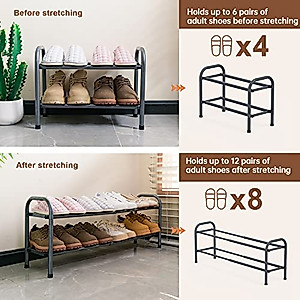 2-Tier Expandable Shoe Rack,Adjustable Shoe Shelf Storage Organizer Heavy Duty Metal Free Standing Shoe Rack for Entryway Closet Doorway (Gray)