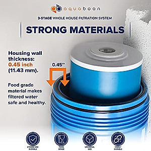 Aquaboon 3-Stage Whole House Water Filter System w/Wrench, Iron White Coated Bracket & Pressure Gauge & Release Button (1" Port) - w/Premium GAC & PP Sediment & String Wound Sediment Filter Cartridges