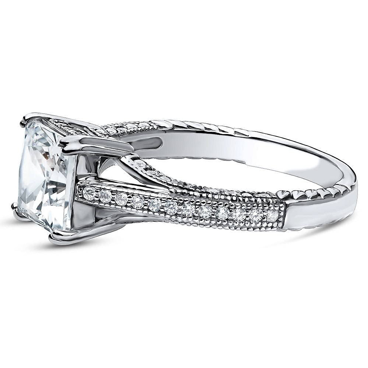 BERRICLE Sterling Silver Solitaire Wedding Engagement Rings 2 Carat Princess Cut Cubic Zirconia CZ Art Deco Promise Ring for Women, Rhodium Plated Size 4.5