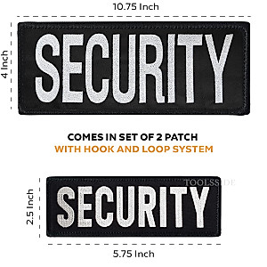 TOOLSSIDE 2 Pack Security Patches Hook and Loop System - Security Patches for Uniforms with Embroidered Letters - One Small and One Large Security Patch - Security Patch for Vest or Jacket 10.75"x4"