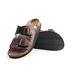 TMA EYES Summer Beach Indoor and Outdoor Anti-skidding Flat Sandals with Two Adjustable Straps(Black,9)