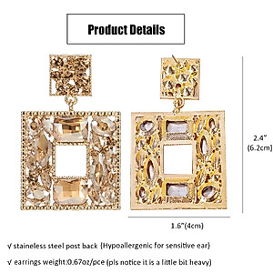 ATIMIGO Trendy Chamgange Rhinestone Square Dangle Earrings Sparkly Crystal Geometric Drop Statement Earrings hypoallergenic for Women