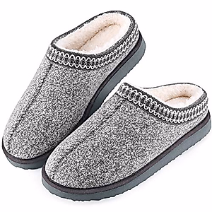 House Bedroom Slippers for Women Indoor and Outdoor with Fuzzy Lining Memory Foam（Light Grey,7/8）
