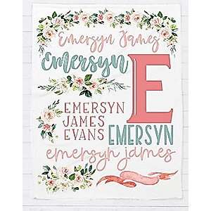 Monogram Junkie Personalized Baby Blanket for Girls with Name | Floral Custom Baby Blanket | Baby Girl Name Blanket | Beautiful Blush 30x40