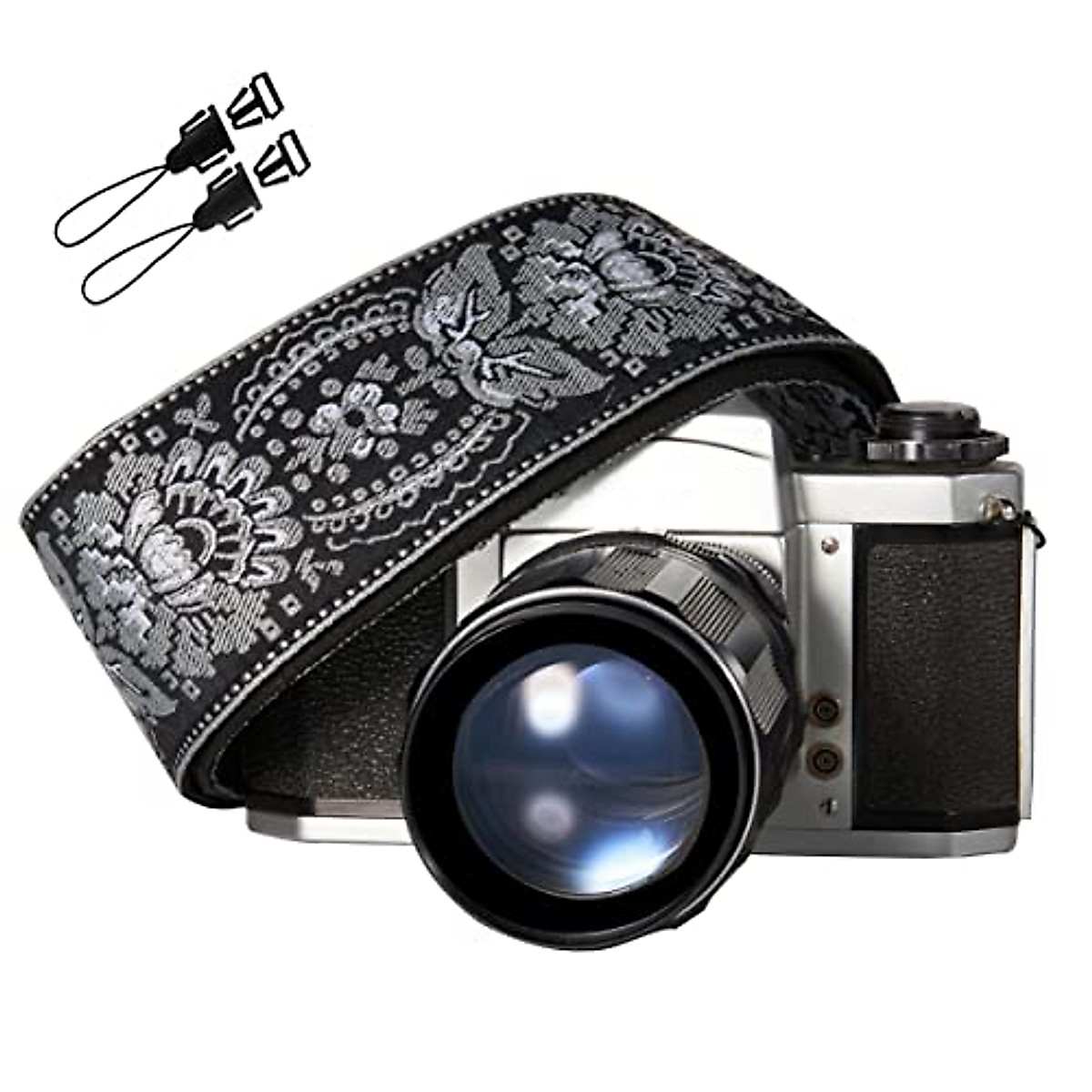 Art Tribute Camera Strap Royal Silver & Black Woven For All DSLR Camera. Embroidered Elegant Universal Neck & Shoulder Strap, Unique Pattern, Best Gift for Men & Women Photographers