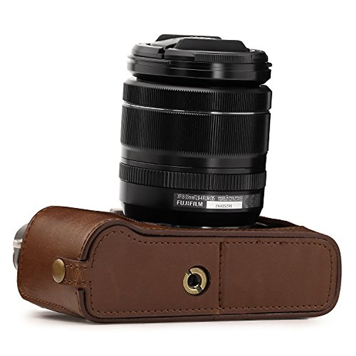 MegaGear MG958 Ever Ready Leather Camera Half Case and Strap Compatible with Fujifilm X-T30 MII, X-T30, X-T20, X-T10 - Dark Brown