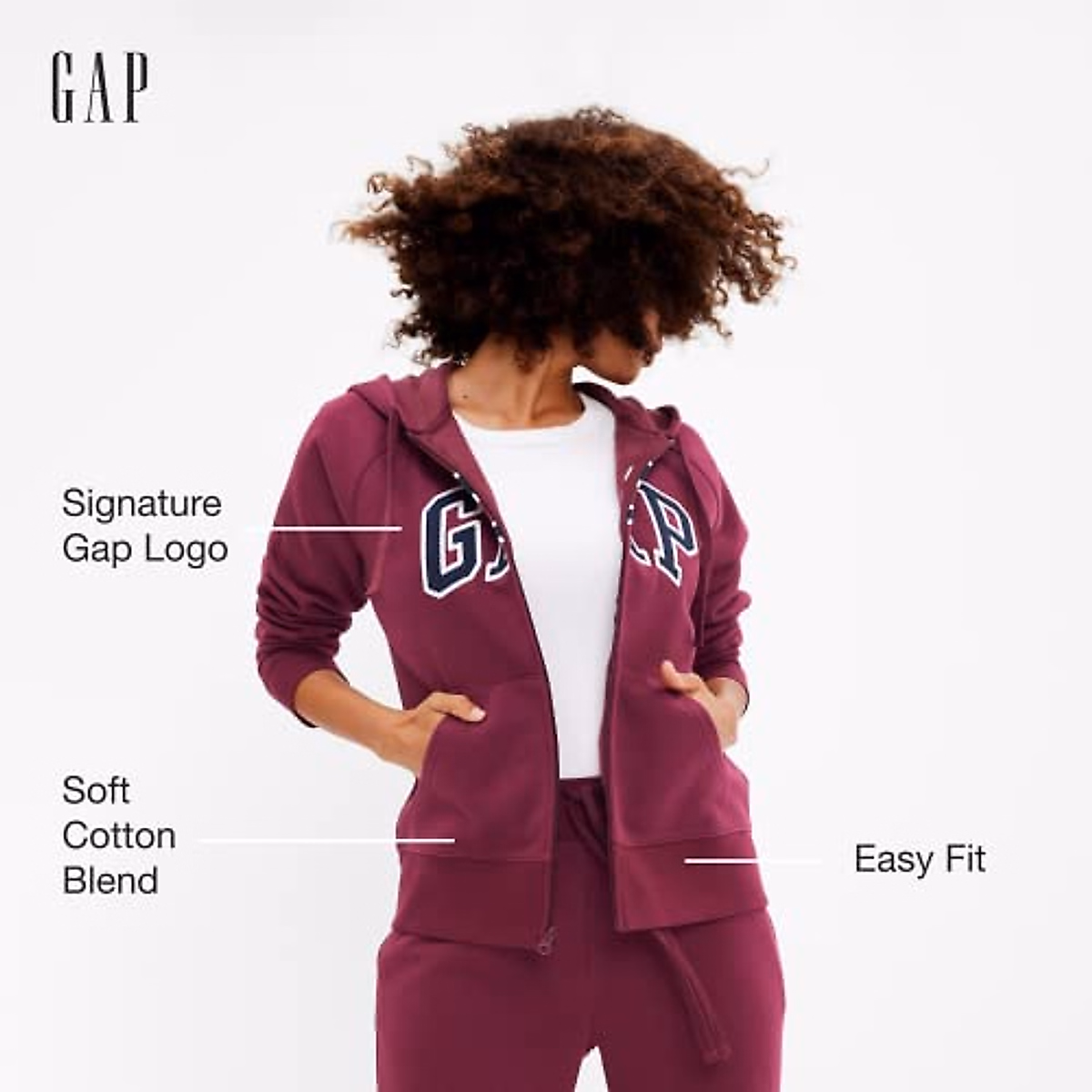 GAP womens Logo Hoodie Zip Sweatshirt, True Black V2, Medium US