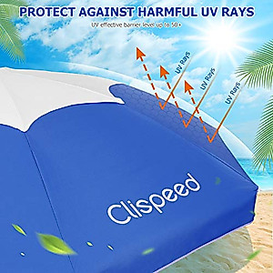 CLISPEED 7ft Beach Umbrella for Sand Aluminum Pole UV 50+ Protection Outdoor Windproof Beach Umbrella with Sand Anchor Portable Carry Bag for Beach Patio Lawn Garden Backyard (Dark Blue)