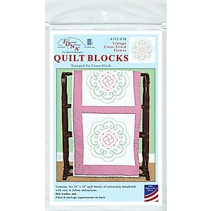 Jack Dempsey Needle Art - Vintage Cross-Stitch Flower 18" Quilt Squares