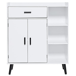 usikey Storage Cabinet, Floor Storage Cabinet with 1 Large Space, 2 Doors & 3 Shelves, Bathroom Storage Cabinet, Cabinet for Living Room, Entryway, Office, White