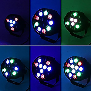 XKCL LED Stage Strobe Light, 12 LED RGBW Par Spotlight, Sound Control DMX Control, for DJ Christmas Party Performance Club discotheque (Black,WithRemote)