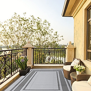 Rurality Outdoor Rugs 5x8 for Patios Clearance,Waterproof Mats for Porch,Deck,Plastic Straw Area Rugs for Backyard,Balcony,Reversible,Geometric