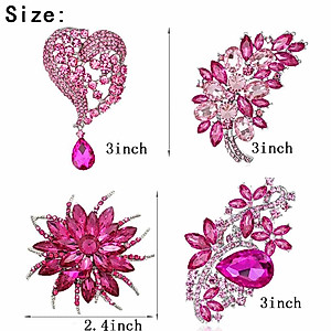 Ezing 4Pcs Pink Brooch Lot with Rhinestone Crystal Wedding Fashion Jewelry (Pink)