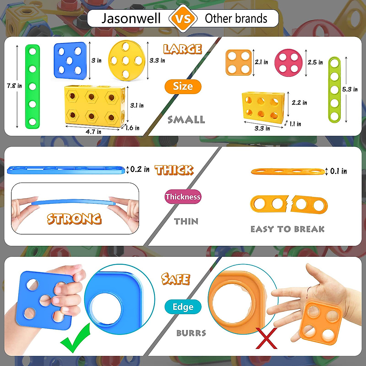 Jasonwell STEM Toys Building Blocks - 116 PCS Educational Construction Tiles Set Engineering Kit Learning Resources Christmas Birthday Gift for Toddlers Kids Ages 3 4 5 6 7 8 9 10 Year Old Boys Girls