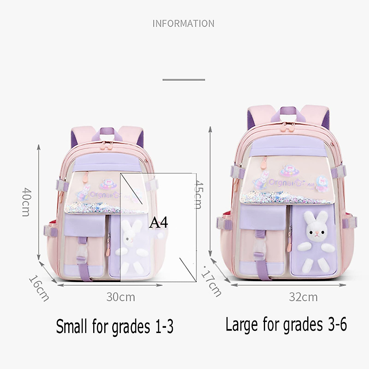 Stylifeo Bunny Backpack for Girls Cute Backpack Kawaii School Bookbag for Kindergarten Preschool Elementary(Purple for girl grades 3-6)