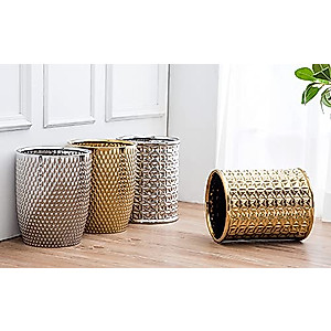 Round Silver Trash Can, Small Wastebasket, Garbage Receptacle Bin for Bathrooms, Powder Rooms, Kitchens, Home Offices - Durable Ceramics