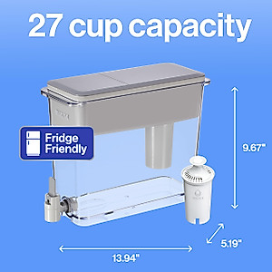 Brita XL Water Filter Dispenser for Tap and Drinking Water with 1 Standard Filter, Lasts 2 Months, 27-Cup Capacity, BPA Free, Grey