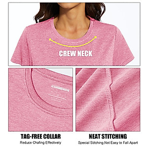 MAGCOMSEN Womens Running Shirts Short Sleeve Fitness Workout Athletic T-Shirt Hiking Shirts Dry Fit Jogging Shirts Pink Large