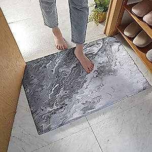 Chucoco Watercolor Abstract Black White Art Doormat Shaggy Plush Rug, Comfy Furry Floor Area Rugs Grey Marble Texture Cozy Throw Shag Carpets Indoor Entrance Decor Door Mats
