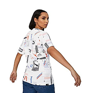 PUMA Women's Classics Printed Tee, White-AOP, Medium