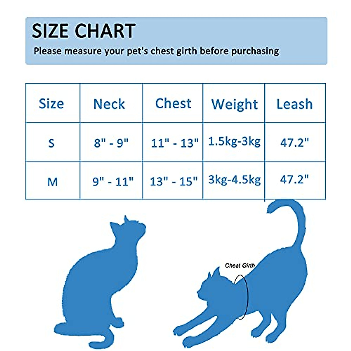 LABOTA Cat Harness and Leash Set for Walking, Escape Proof Soft Adjustable Vest Harnesses with Reflective Strap, Comfort Fit for Pet Kitten Puppy Rabbit, Blue, S(Chest: 11"-13")