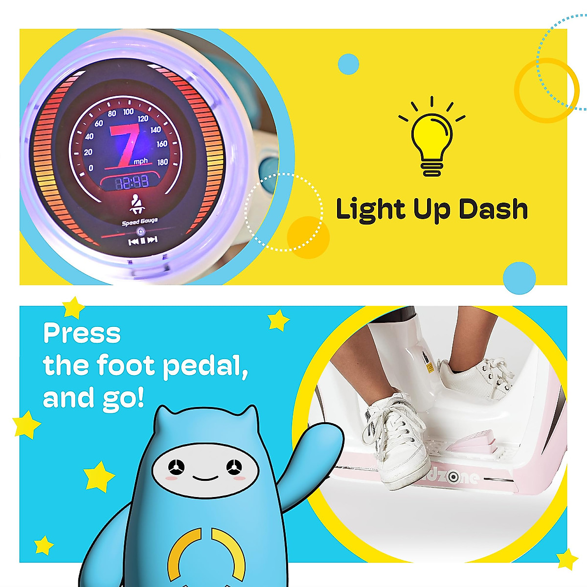 Kidzone Ride On Motorcycle Toy 3-Wheel Battery Powered Motorbike for Kids with Music, Headlight, Horn, Storage Trunk, Key Switch for Boys & Girls - Light Pink