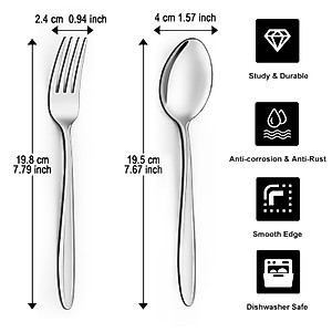 24 Pcs Forks and Spoons, Unokit Forks and Spoons Silverware Set, Food Grade Stainless Steel Silverware Set, 12 Dinner Spoons and 12 Dinner Forks, For Home/Kitchen, Mirror Polished and Dishwasher Safe
