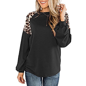Black Leopard Print Tunic Tops for Women 2023 Fall Trendy Long Sleeve Shirts Plus Size Dressy Casual Animal Cheetah Crewneck Sweatshirts Fashion Outfits Clothes 2X XXL