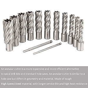 Muzerdo 13pcs Weldon Shank 2" Cutting Depth and Diameter Annular Cutter Set for Magnetic Drill Press HSS Standard Kit Two Flat