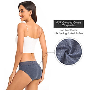 RHYFF Womens Underwear Cotton Lace Panties Soft Bikini Panty Comfortable Hipster Stretch Full Ladies Briefs 5 Pack S-XL(R3020-Dark-L)