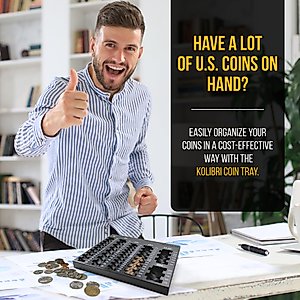 Kolibri Coin Sorting Tray – Bank Teller Change Counter Coin Counting and Sorting Tray with 6 Compartments for Assorted U.S. Coins – Black - Ideal for Bank, Business or Home Use